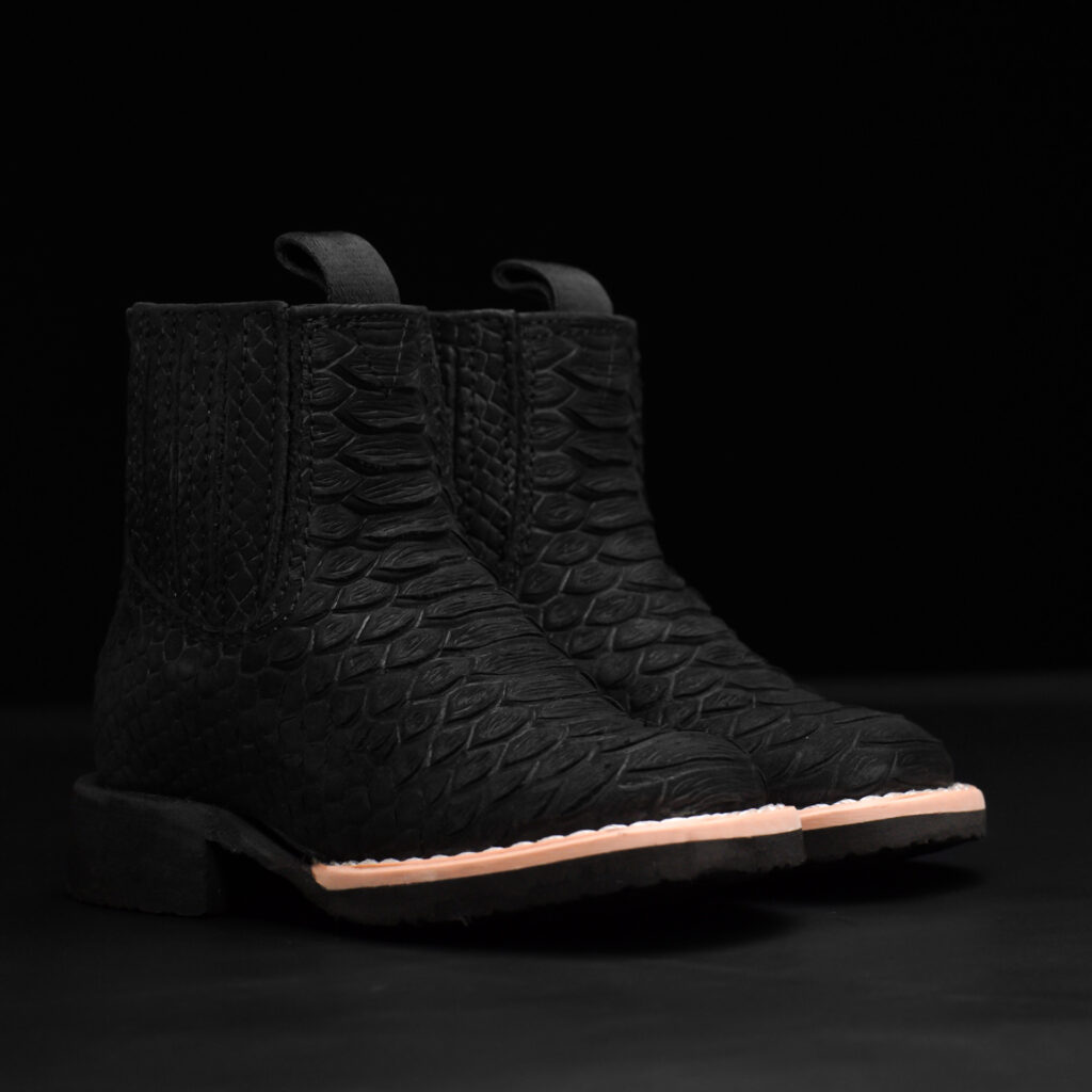 Matte Black Python Botin - Square Toe - Alfa Western WearAlfa Western Wear
