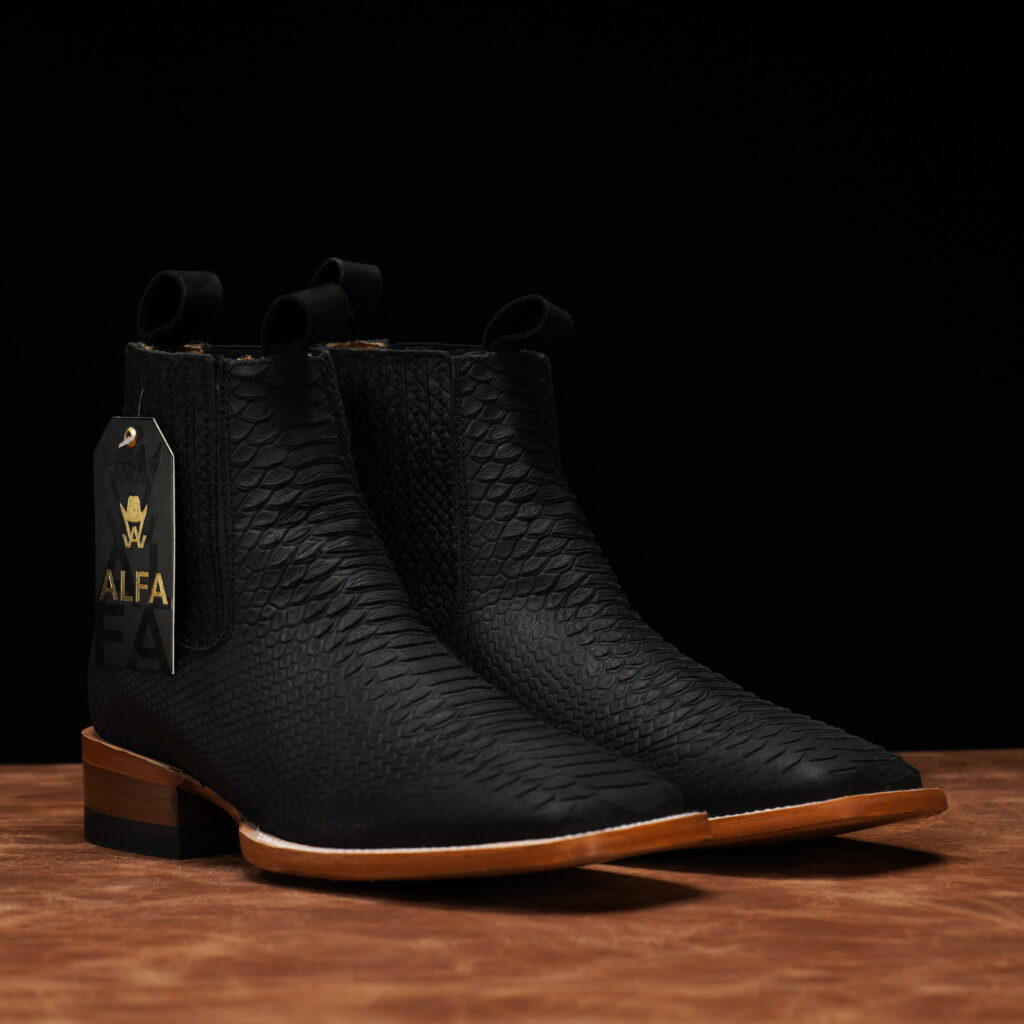 Matte Black Python Chelsea Boot – Square Toe - Alfa Western WearAlfa ...